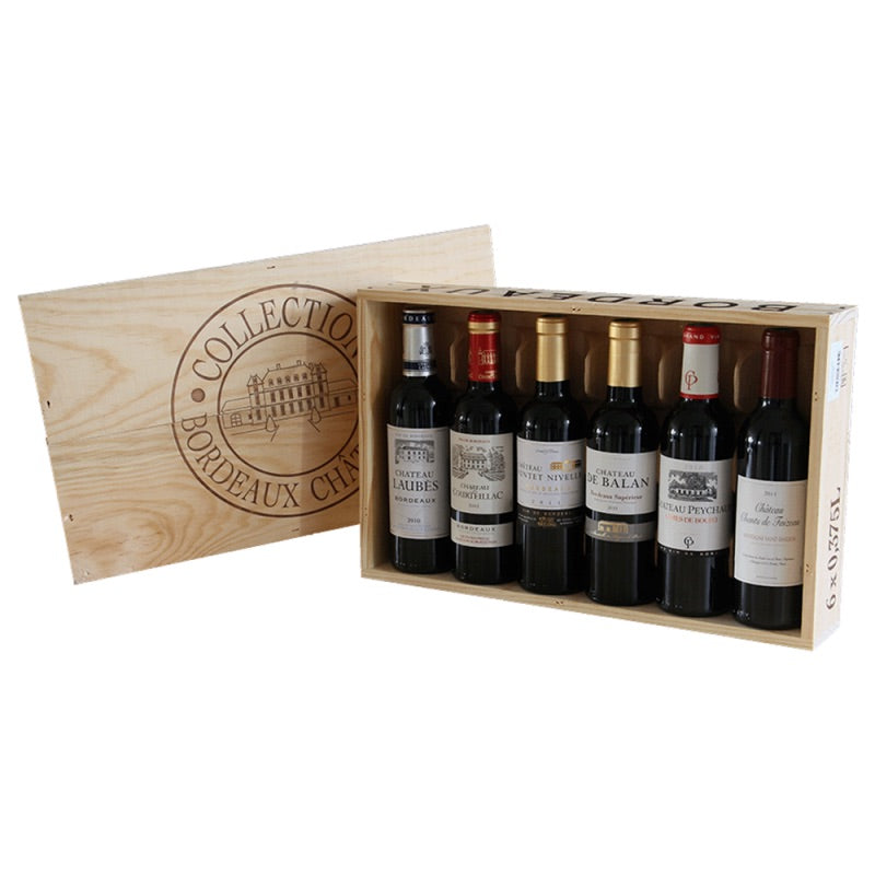 Bordeaux Châteaux - Collection - 6 rødvine i trægaveæske